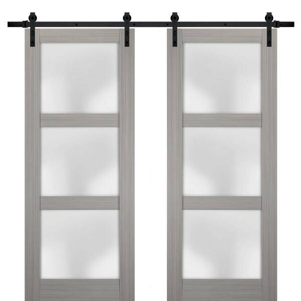 Sartodoors 42 in. x 80 in. 2 Panel Frosted Glass Gray Ash Solid Wood ...