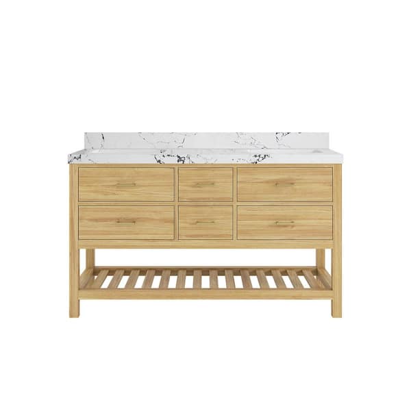 Willow Collections Parker Teak 60 in. Double Sink Freestanding Light ...