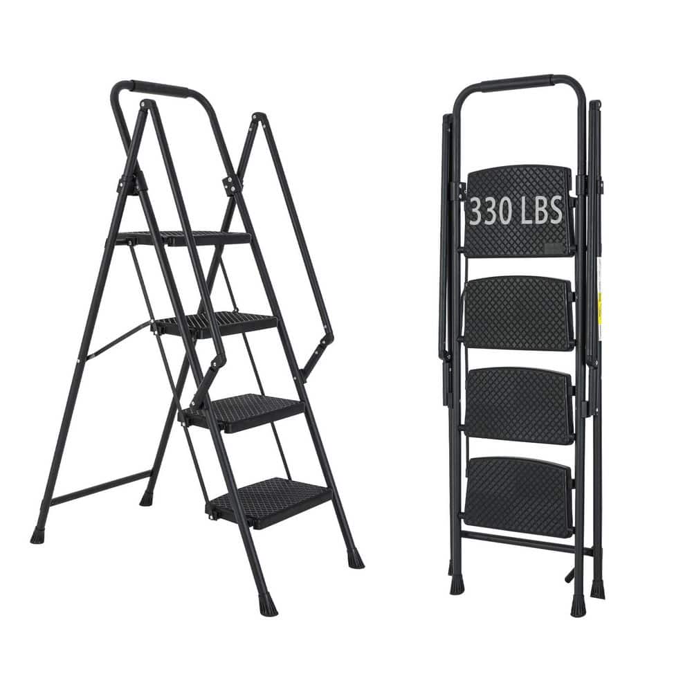 Huluwat 4.5 ft. Reach 4-Step Foldable Light Weight Sturdy Multi-Purpose ...