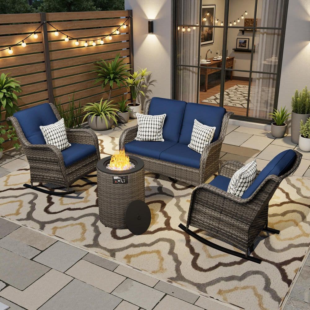 JOYSIDE 4-Piece Fire Pit Patio Set Wicker Outdoor Patio Conversation ...