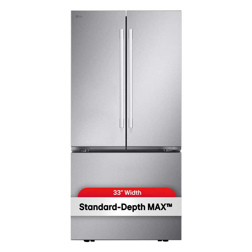 LG 33 in. W. 25 cu. ft. Smart 3-Door French Door Refrigerator Standard ...