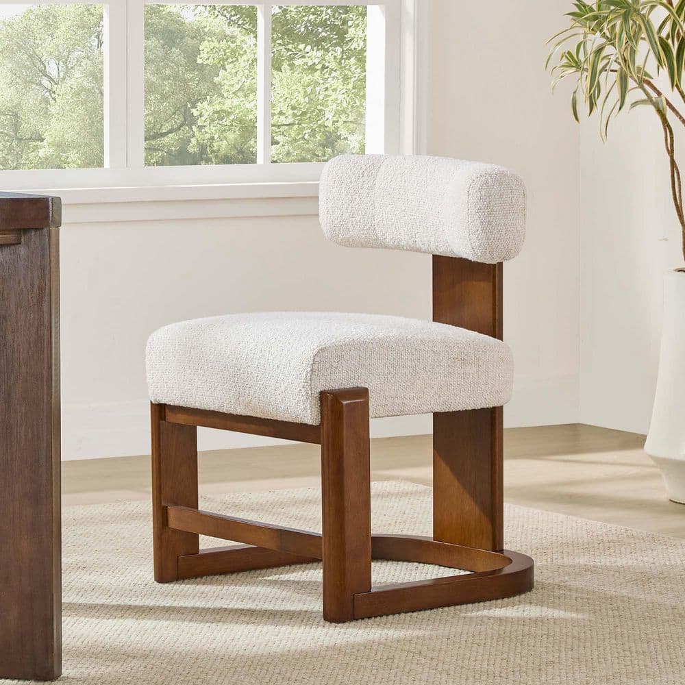 Spruce & Spring Tova Pearl/Walnut Fabric Armless Dinning Chairs with ...