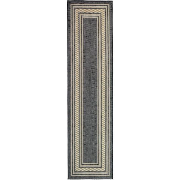 Nourison Horizon Charcoal 2 ft. x 8 ft. Indoor/Outdoor Bordered ...