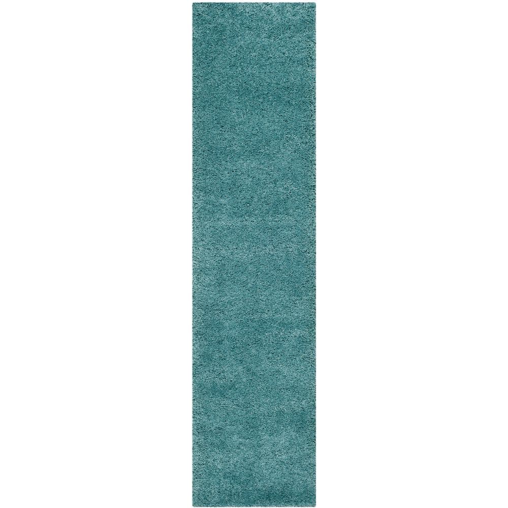 SAFAVIEH Milan Shag 2 ft. x 12 ft. Aqua Blue Solid Runner Rug SG180 ...