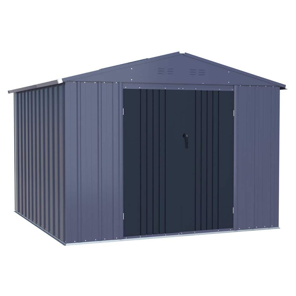 VEIKOUS 8 ft. W x 8 ft. D Outdoor Metal Storage Shed in Gray (64 sq. ft ...