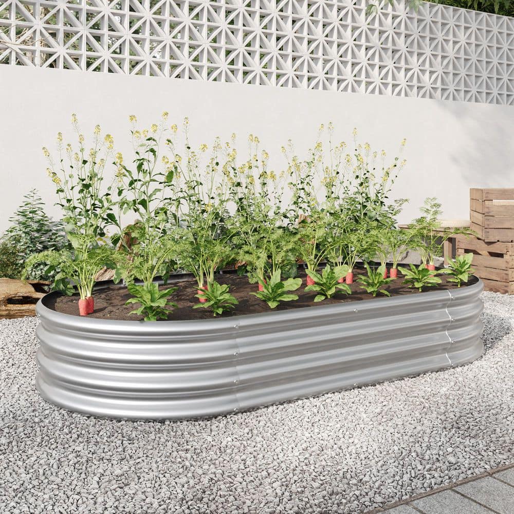 WTVWTV 6 x 3 x 1 ft. Outdoor Reinforced Galvanized Silver Metal Raised ...