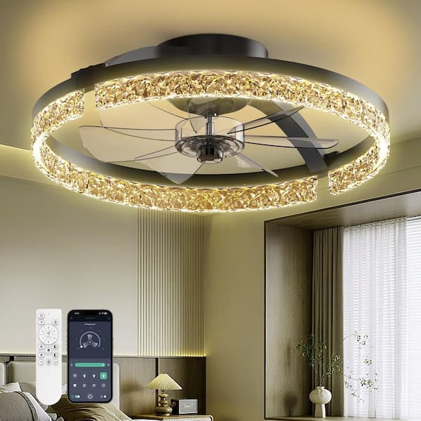 AIKVSXER 18 in. Foldable Black Frame Clear Ceiling Fan with Light Flush ...