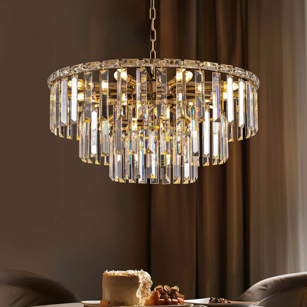 RICHARDERY 27 in. Mid Century 12-Light 3-Tier Glam Antique Gold Kitchen ...