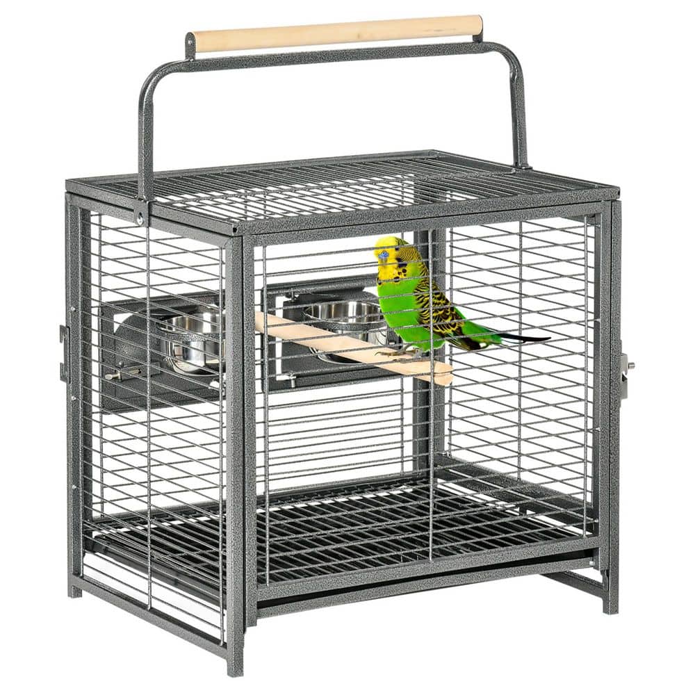 Siavonce 19 in. Travel Bird Cage Parrot Carrier with Handle Wooden ...