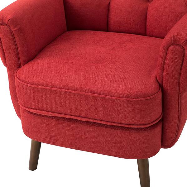 JAYDEN CREATION Emile Red Armchair with Solid Wood Legs JAYDEN CREATION Emile Red Armchair with Solid Wood Legs
