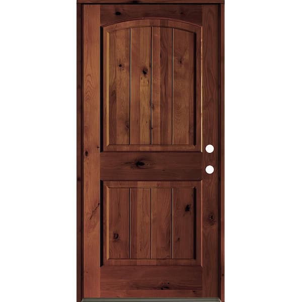 Krosswood Doors 36 in. x 80 in. Rustic Knotty Alder Top Arch V-Groove ...