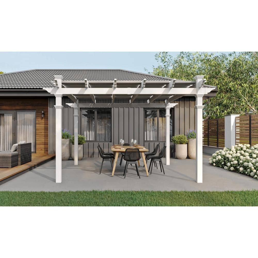 VITA Classic 12 ft. x 12 ft., Vinyl White Vinyl Regency Pergola, with ...
