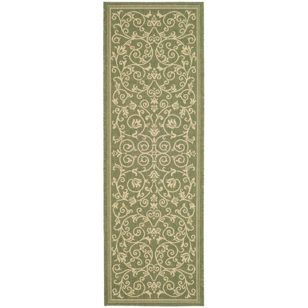 SAFAVIEH Courtyard Olive/Natural 2 ft. x 10 ft. Border Indoor/Outdoor ...