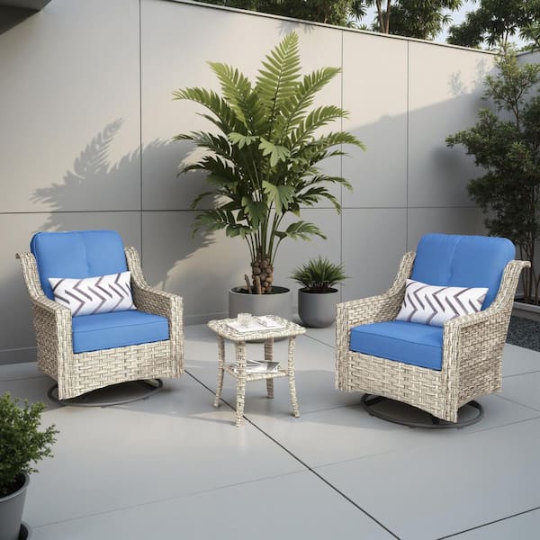 XIZZI Nostalgia 3 Pieces Wicker Outdoor Rocking Chair Set with Diamond ...