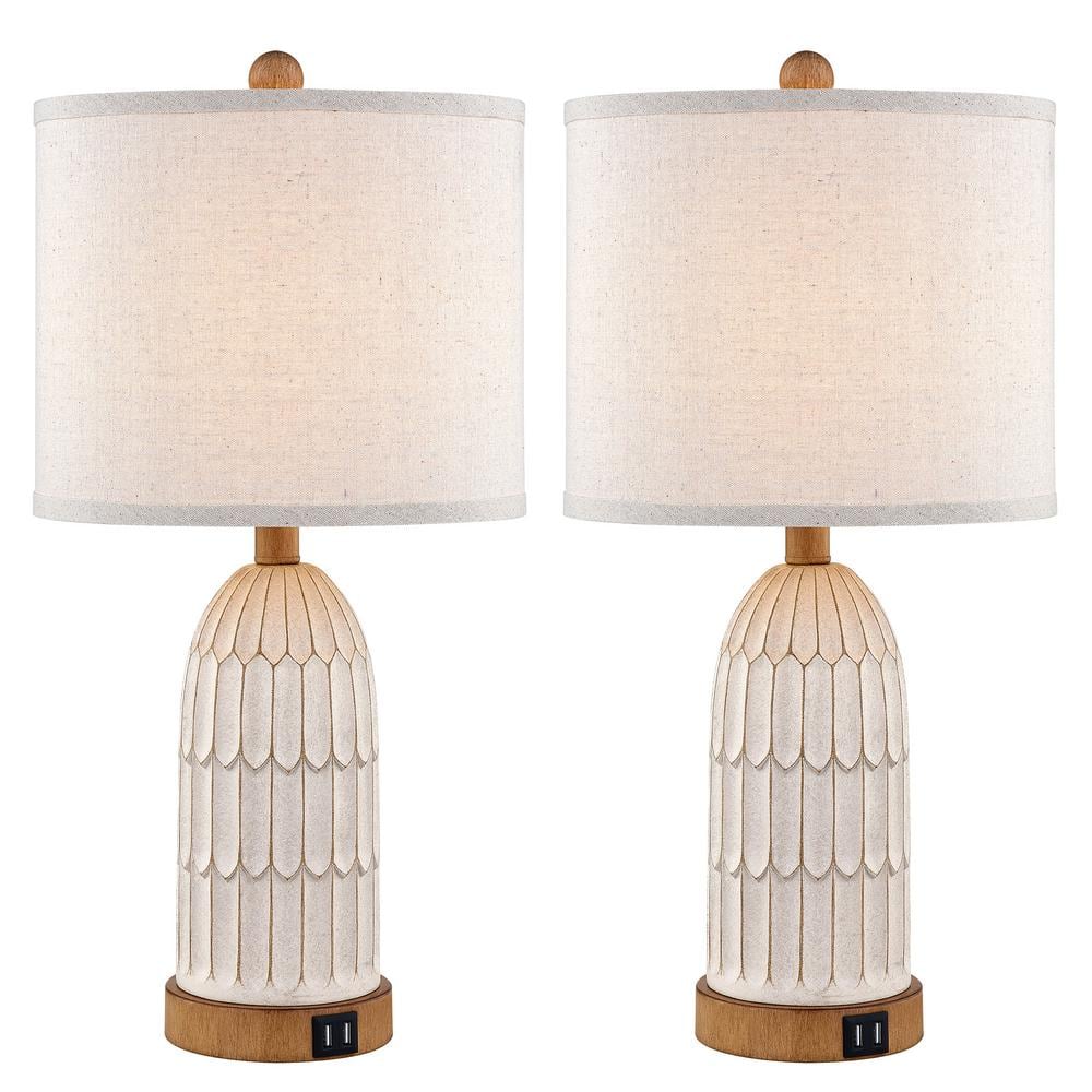 Cinkeda Haslett 22 in. Milky White Resin Table Lamp Set with Linen ...