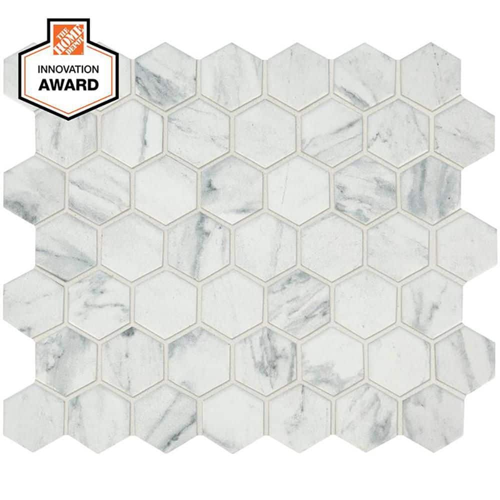 Lifeproof Carrara 10 in. x 12 in. x 6.35 mm Ceramic Hexagon Mosaic ...