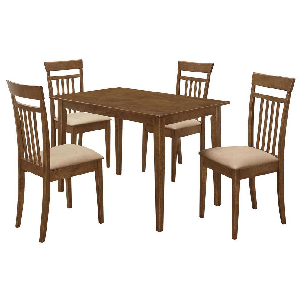 Coaster Everett 5-piece Natural Walnut and Gray Faux Marble Top Dining ...