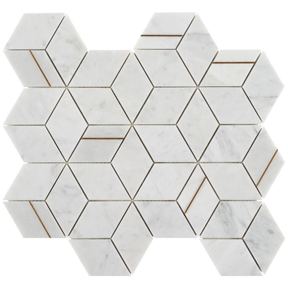 Ivy Hill Tile Utopia Carrara 4 in. x 0.39 in. Polished Marble and Brass ...