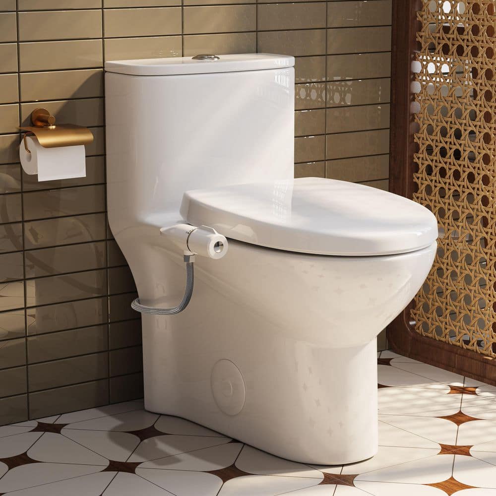 Hanikes Elongated Dual Flush 1.1/1.6 GPF One Piece Toilet in White with ...