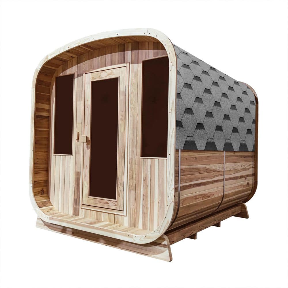 ALEKO Rustic Series 6-Person Outdoor Cedar Wet/Dry Square Sauna with 6 ...