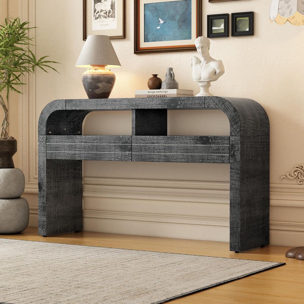 Nestfair 52 in. L Antique Black Rectangle MDF Console Table with 2 ...