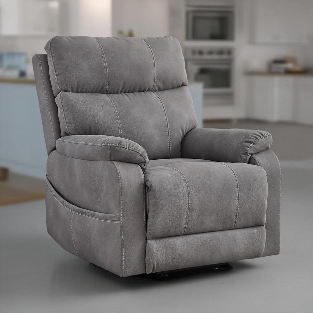 Benjara Corbin Gray Faux Leather Glider Power Recliner Chair with ...