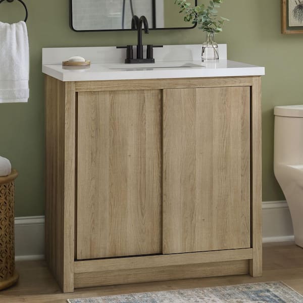 Glacier Bay Whitsail 37 in. Single Sink Bath Vanity in Weathered Tan ...