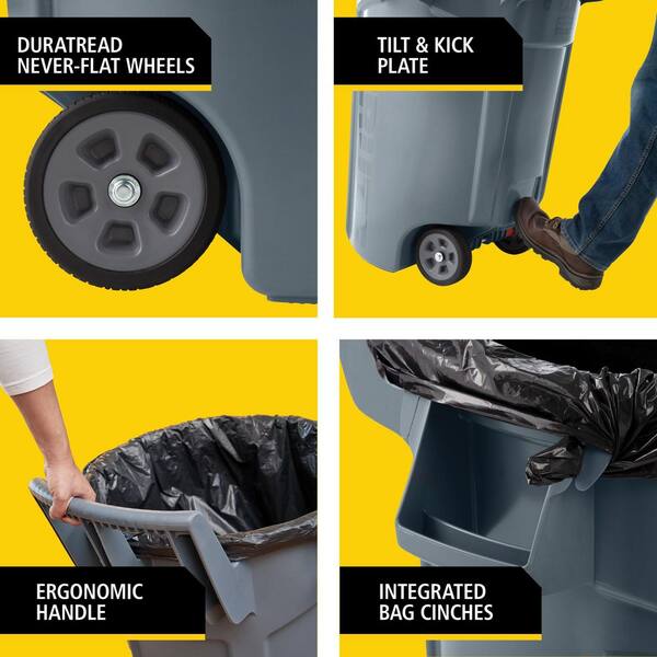 Rubbermaid Commercial Products BRUTE 44 Gal. Grey Round Vented Wheeled ...