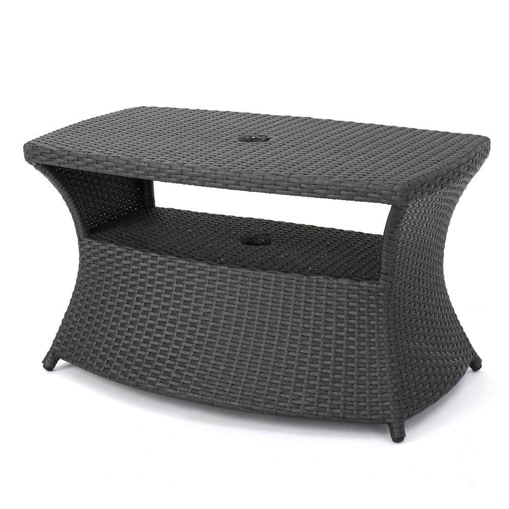Miscool Avex Gray Rectangular Wicker and Metal 19.5 in. H Outdoor Snack ...