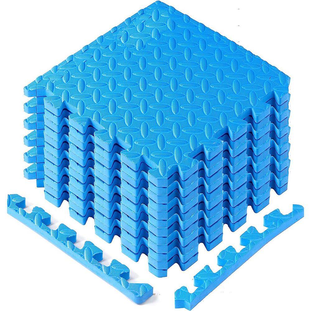 Blue 12 in. W x 12 in. L x 0.44 in. T Interlocking Foam Gym Flooring ...