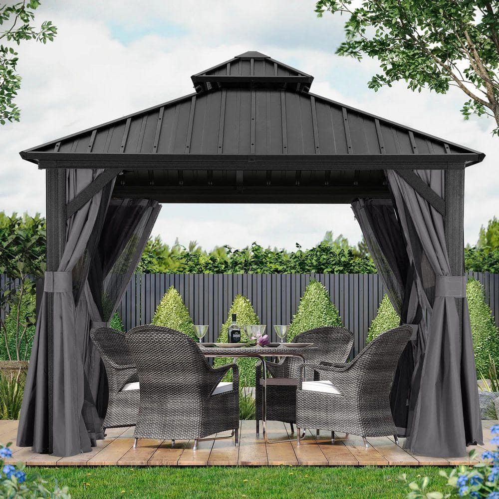 ABCCANOPY 8 ft. x 8 ft. Gray Patio Hardtop Gazebo Galvanized Steel ...