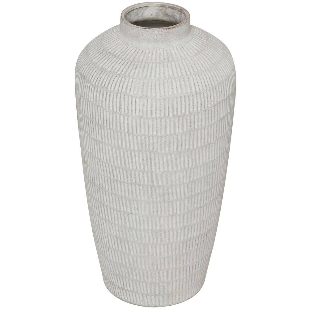 Litton Lane 23 in. Cream Textured Ceramic Decorative Vase with Linear ...