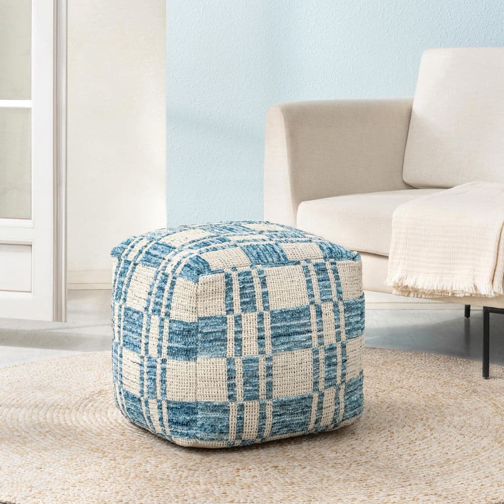 Anji Mountain Leone Blue Cotton Upholstered Pouf AMBPF133-1818 - The ...