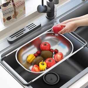 Wudkey Collapsible Stainless Steel Over-Sink Colander with Expandable ...