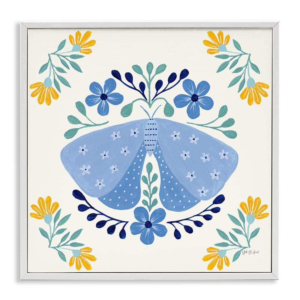 Stupell Industries Blue Folk Butterfly by Yvette St. Amant White Framed ...