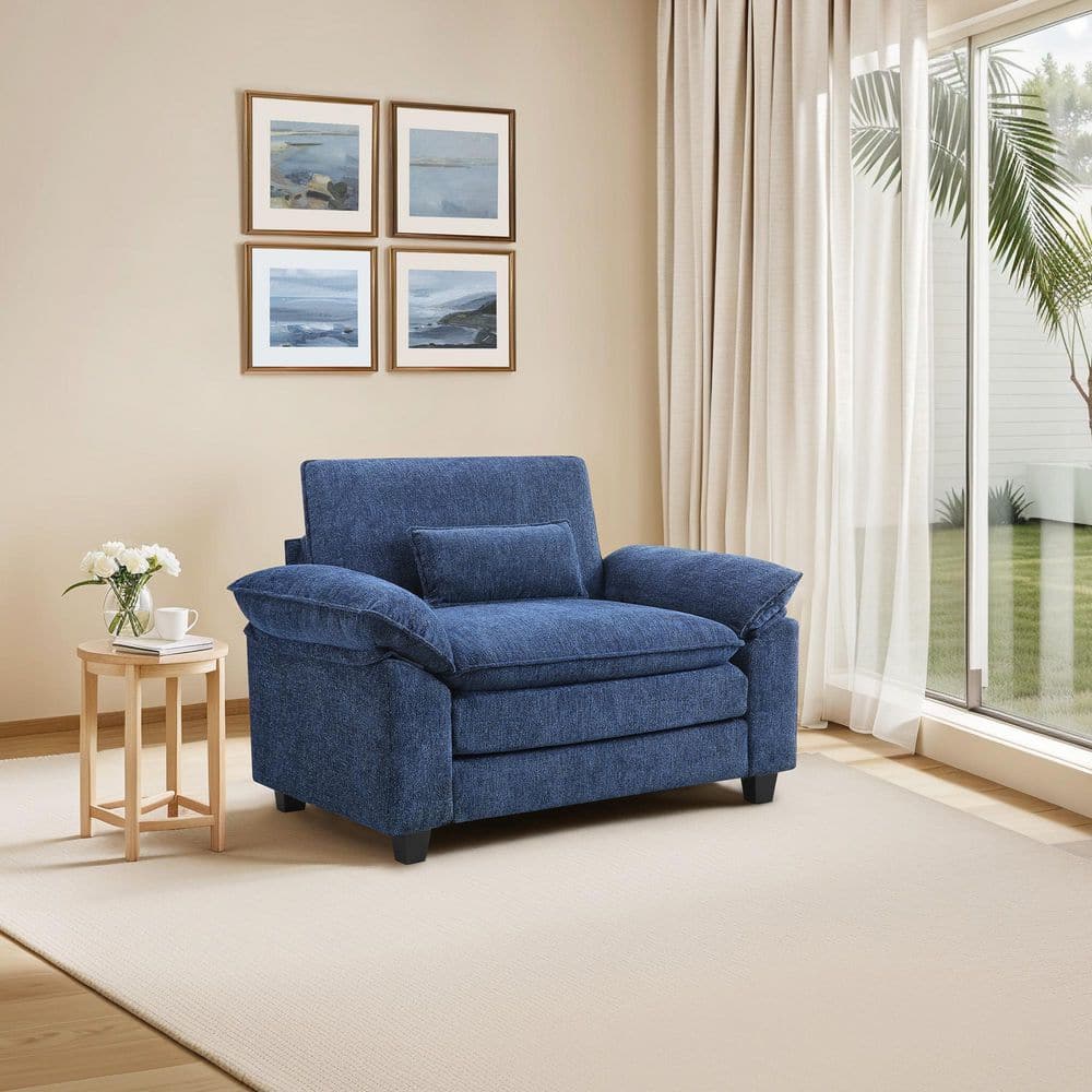 OrangeOne Umi Navy Chenille Armchair Single Accent Chair with 3-Layer ...