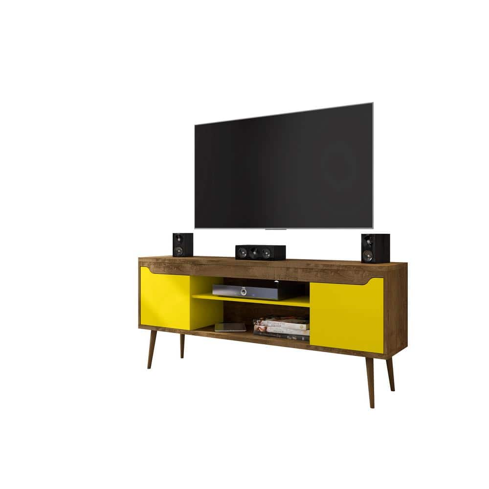 Manhattan Comfort Bradley 62.99 in. Rustic Brown and Yellow TV Stand ...