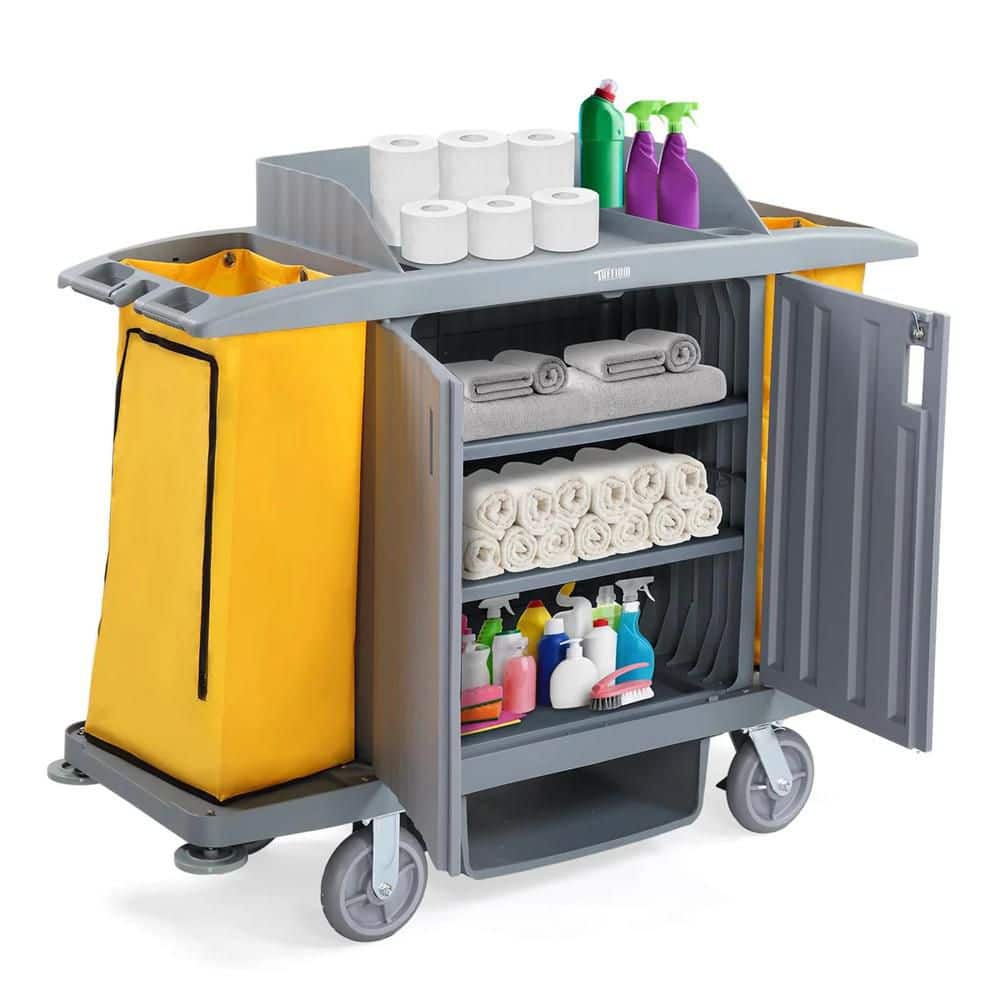 Karl home 60 in. Multifunctional Housekeeping Hotel Cart Janitorial ...