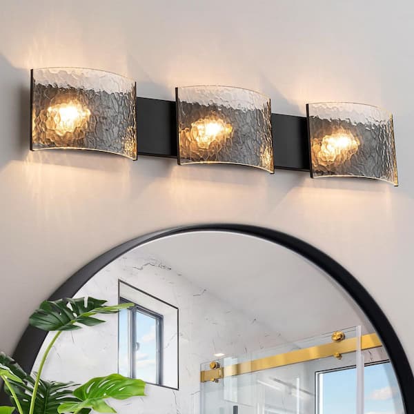 EDISLIVE Chloe 29.9 in. 3-Light Wave Glass Vanity Light in Black ...