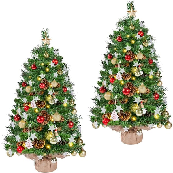 Yaheetech Set of 2 Tabletop Christmas Trees Mini Frosted Artificial Christmas Tree DYbgi30001 ...