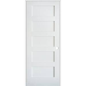 Krosswood Doors 28 in. x 96 in. Shaker 5-Panel Primed Solid Hybrid Core MDF Left-Hand Single ...