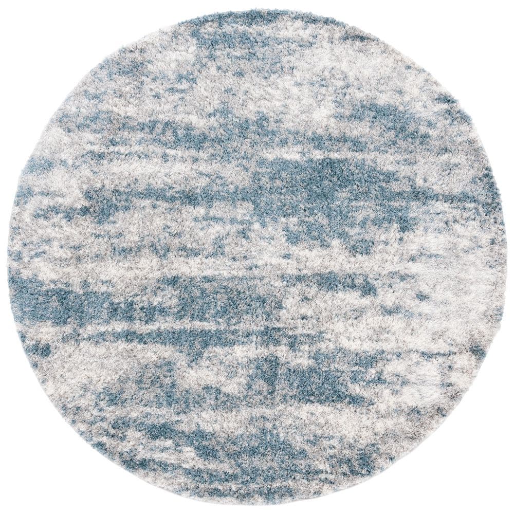 SAFAVIEH Berber Shag 7 ft. x 7 ft. Ivory/Blue Abstract Marle Round Area ...