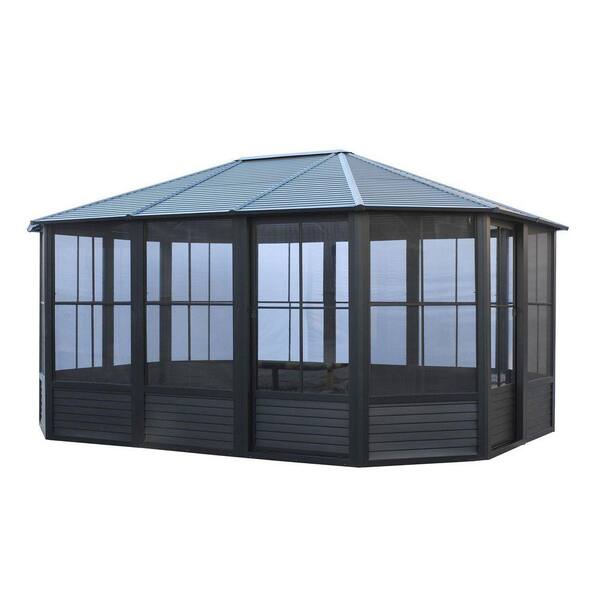 Gazebo Penguin 12 ft. x 15 ft. Florence Solarium Metal Roof Black ...