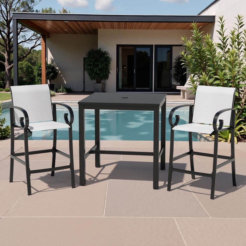 Crestlive Products 3-Piece Square Aluminum Outdoor Dining Set with 35.4 ...