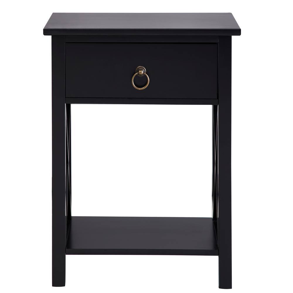 HOMESTOCK Black Night Stand Bedside Table with Drawer Wooden Side ...