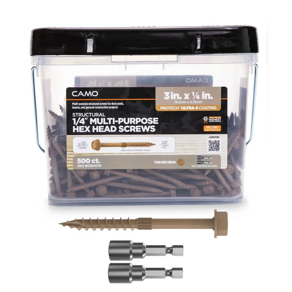 CAMO 1/4 in. x 3 in. Hex Head Multi-Purpose Hex Drive Structural Wood ...
