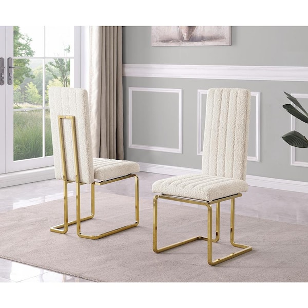 Best Quality Furniture Chuck Cream Boucle Fabric Side Chair Set of 2 ...
