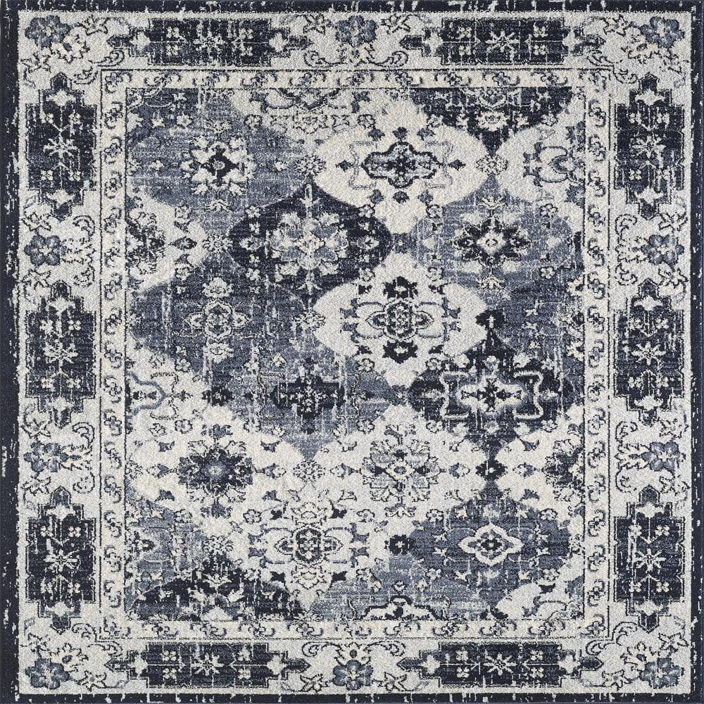 Eviva Mosaic Navy/Gray 10 ft. x 12 ft. Oriental Area Rug RG1130-10X12NG ...