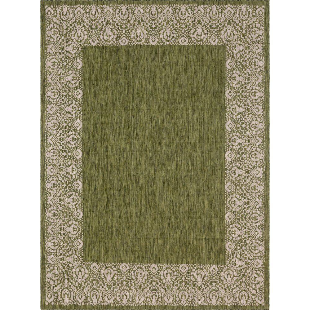 Unique Loom Outdoor Floral Border Green 9 ft. x 12 ft. Area Rug 3144869 ...