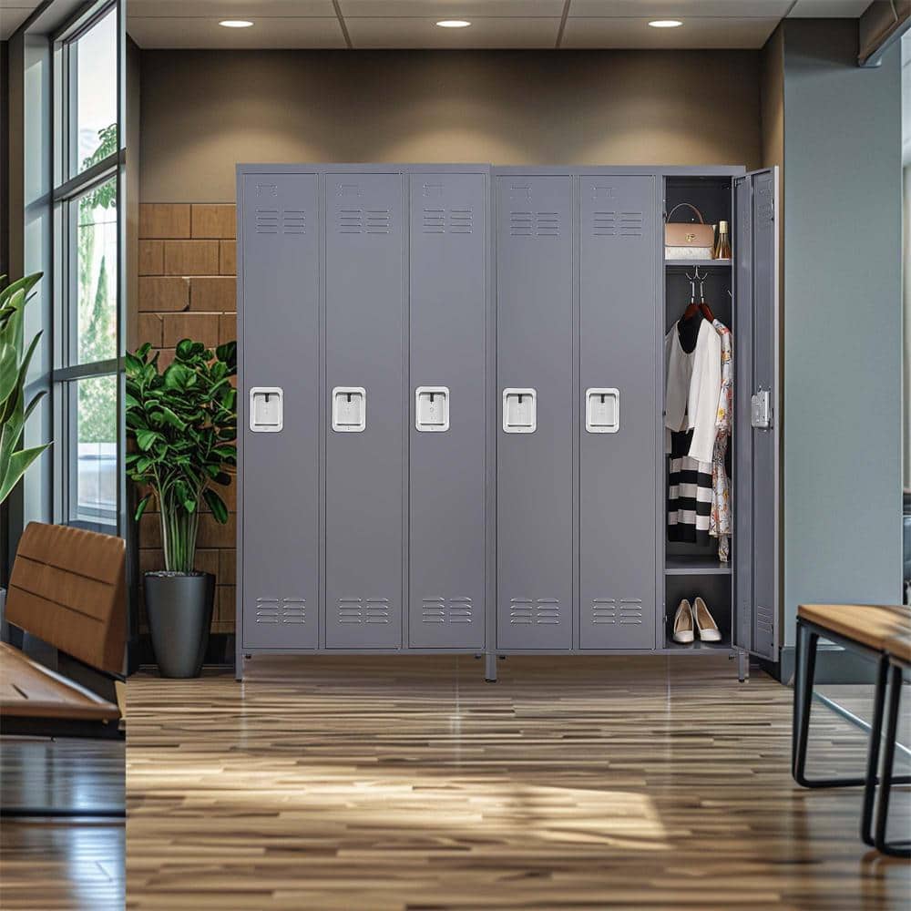 Kahomvis Gray 72 in. H Metal Office Storage Cabinet Steel Locker with 3 ...